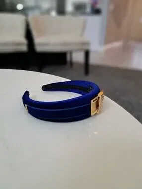 Accessories | Royal Blue Velvet Headband With Gold Crystal Accent ...
